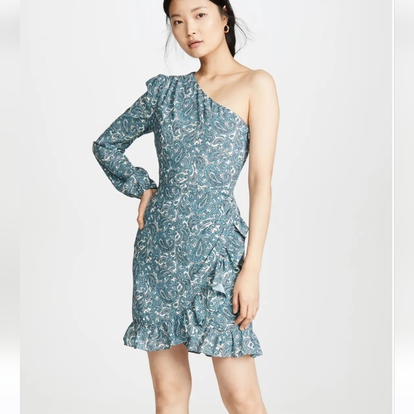 Wayf | Dresses | Wayf Boho Ruffle Blue Paisley Floral Oneshoulder ...